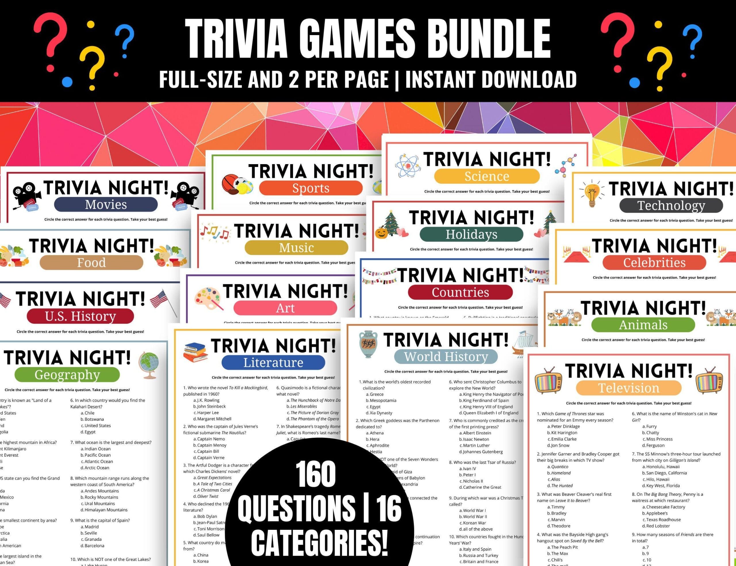 Trivia Games Printable Bundle: 16 Fun Categories | PLR Creative